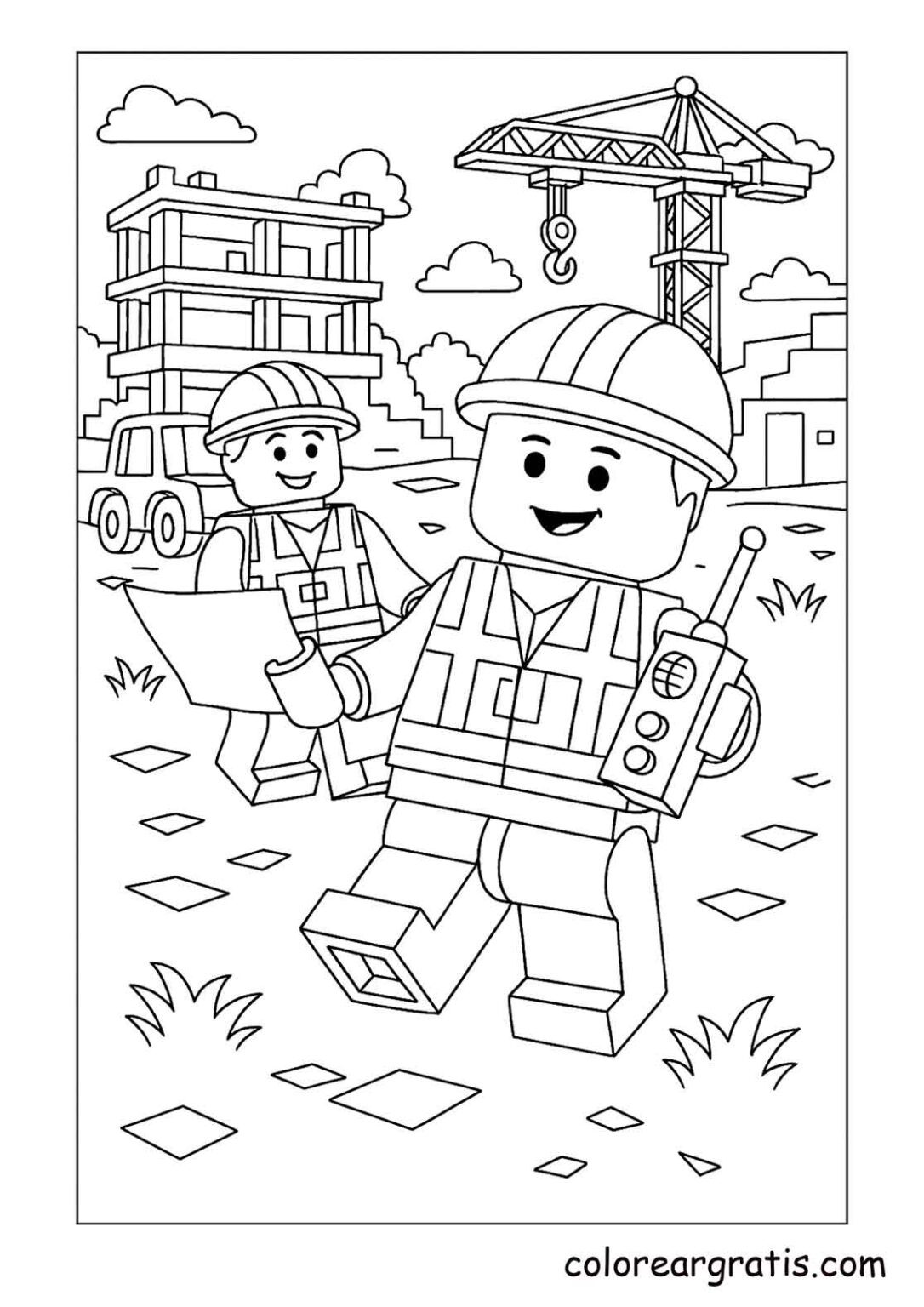 LEGO Construction Coloring Page for Kids – Free and Fun Activity