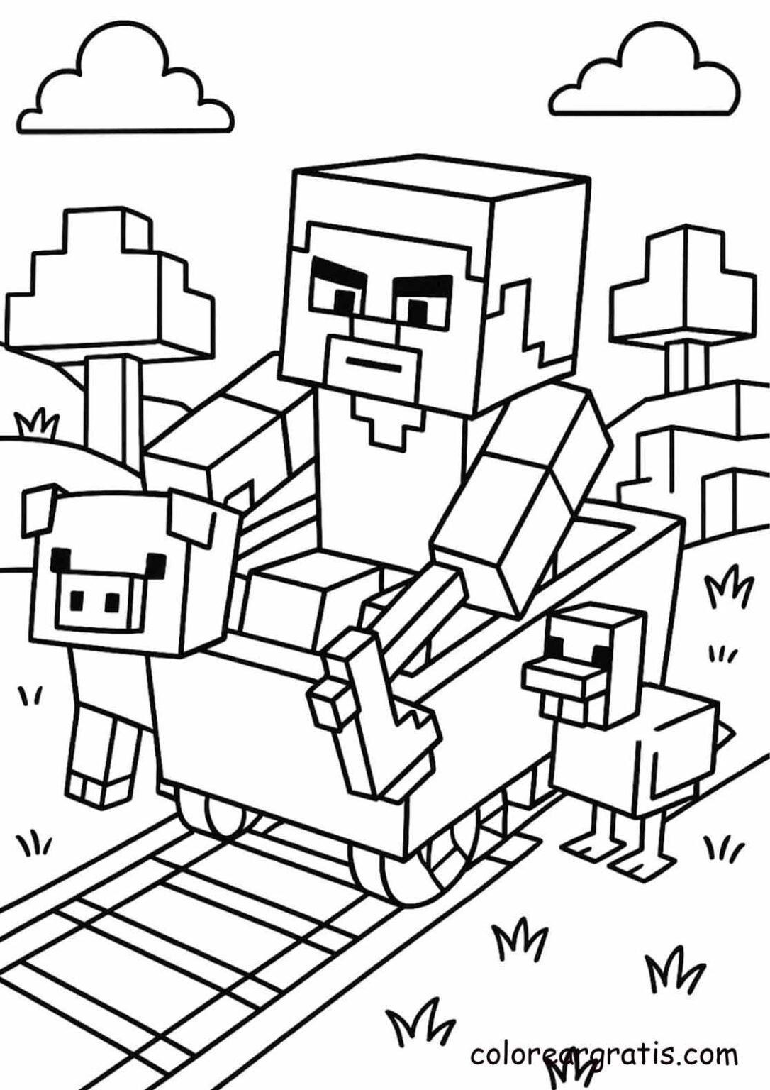 Dibujos de Minecraft Steve con mobs para imprimir